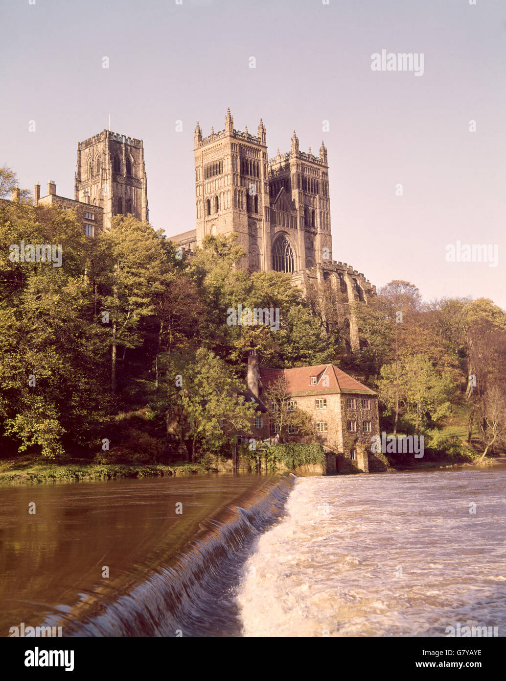 View of river wear with durham cathedral towers hi-res stock ...