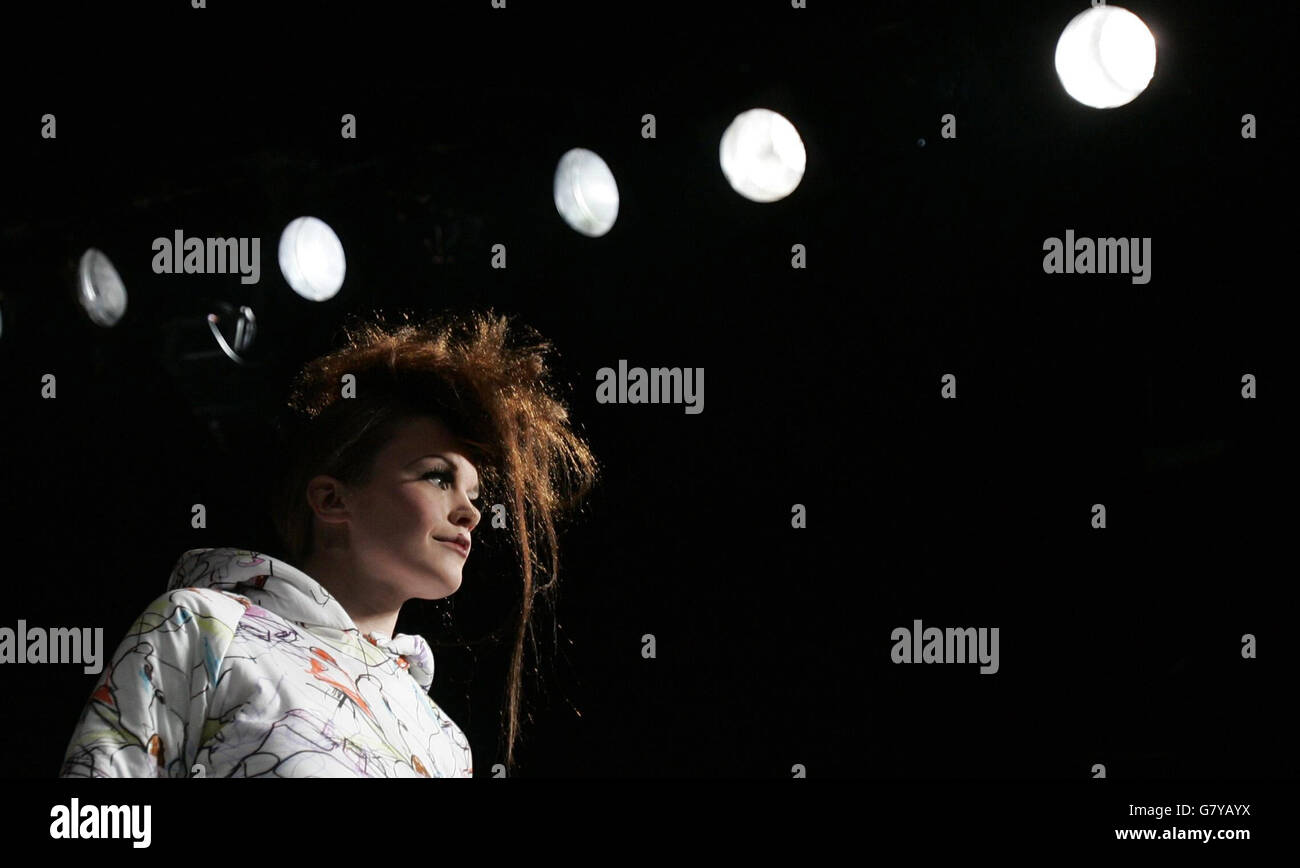 A model shows the latest selection of designs by students from the ...