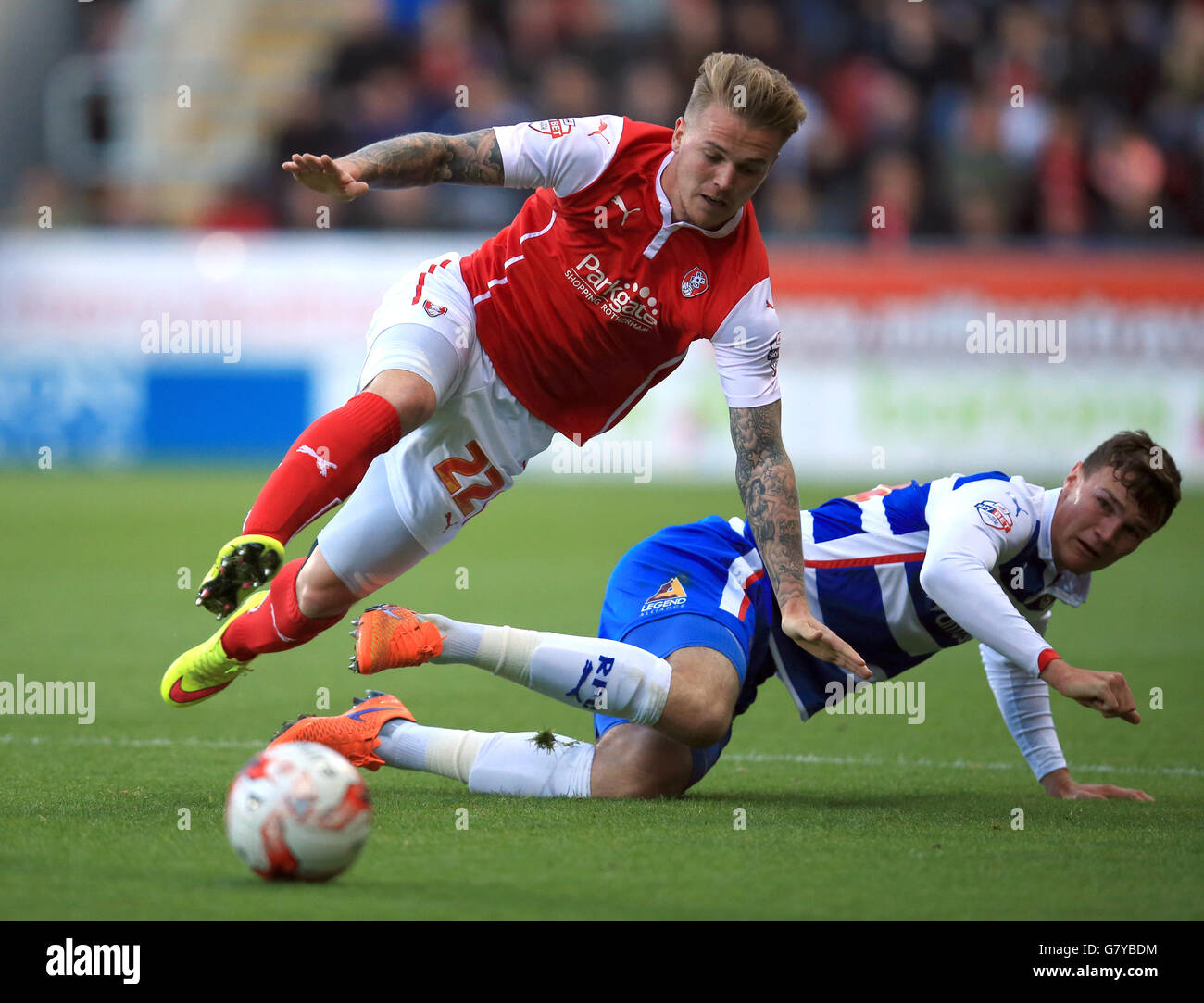 Rotherham United's Danny Ward and Reading's Jake Cooper in action Stock ...