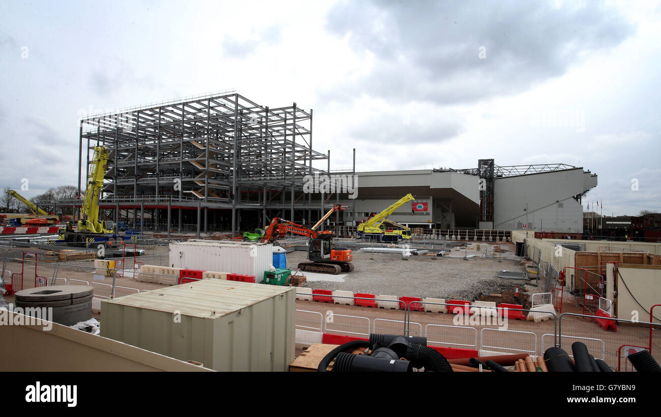 A view of the new main stand that is being built at Anfield, Liverpool ...