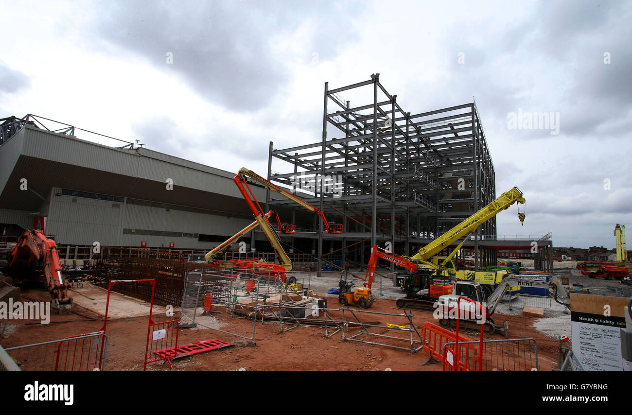 A view of the new main stand that is being built at Anfield, Liverpool ...