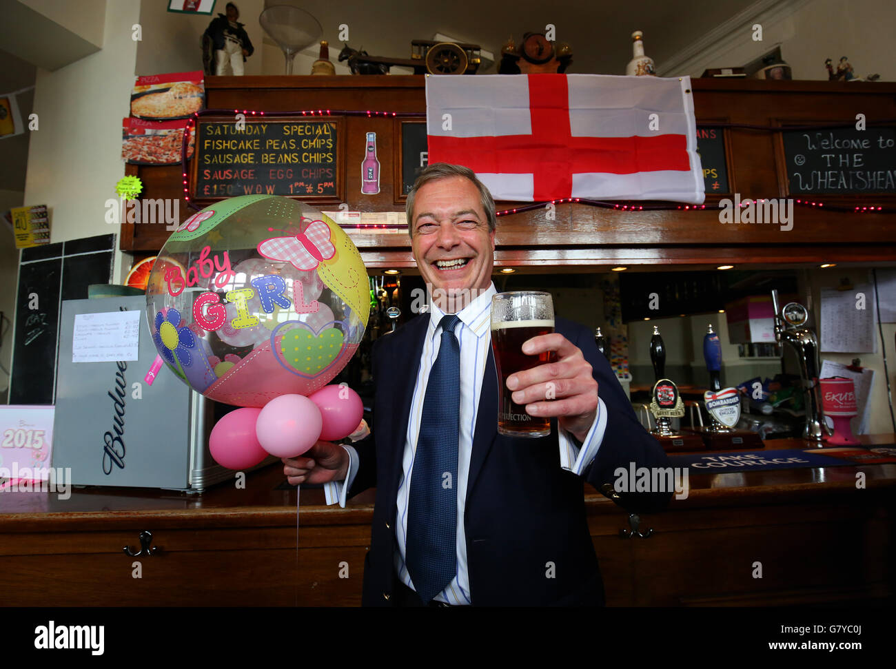 Ukip Leader Nigel Farage toasts the arrival of the Royal baby at a ...