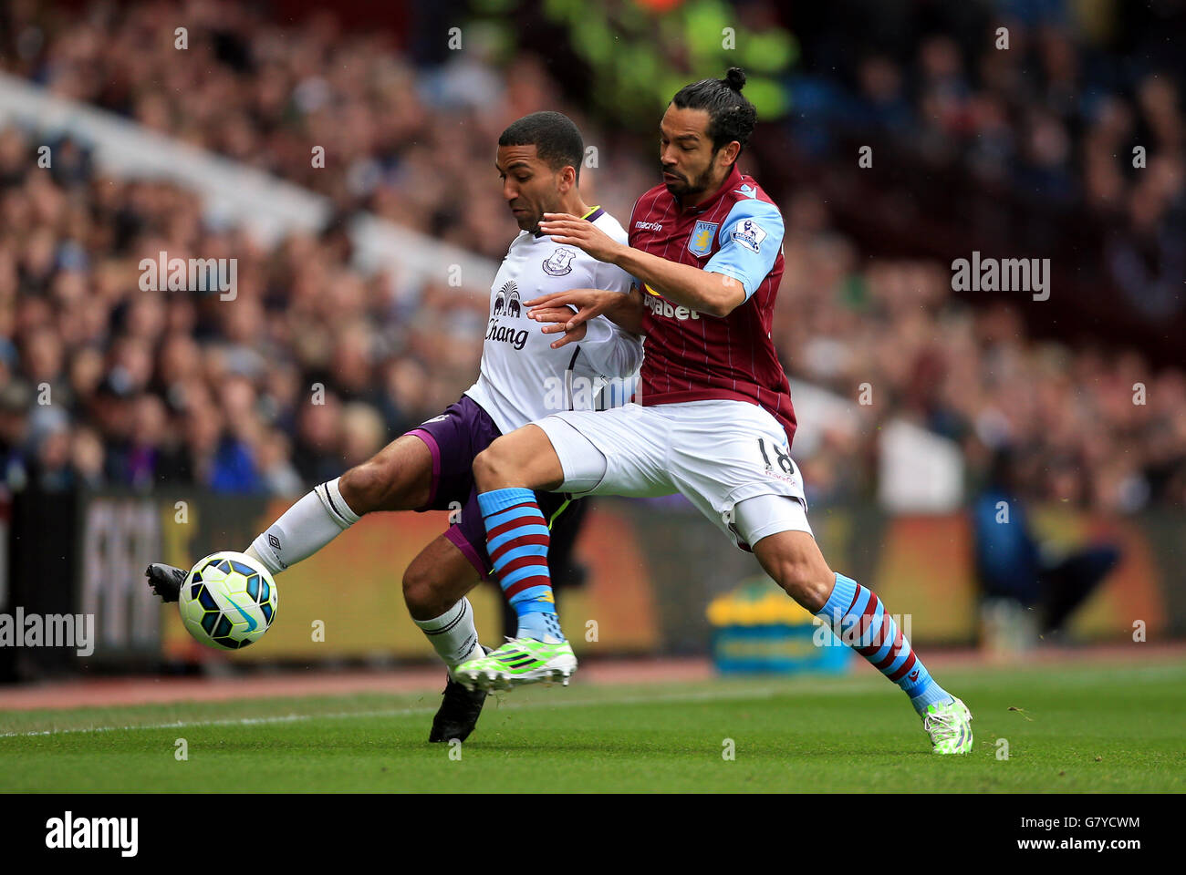 Aston Villa's Kieran Richardson (right) and Everton's Aaron Lennon ...