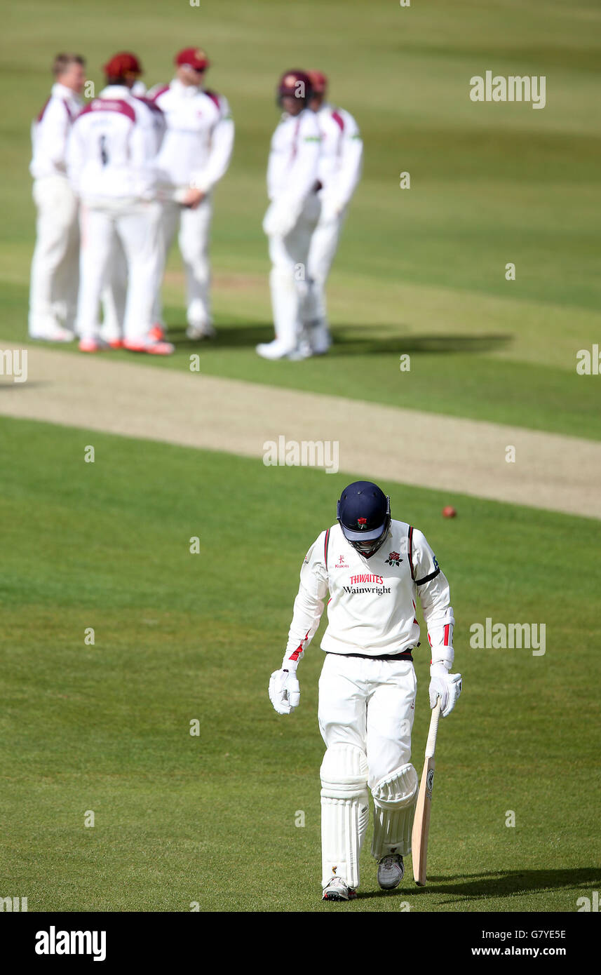 Lancashire's Tom Bailey leaves the pitch after being dismissed by ...