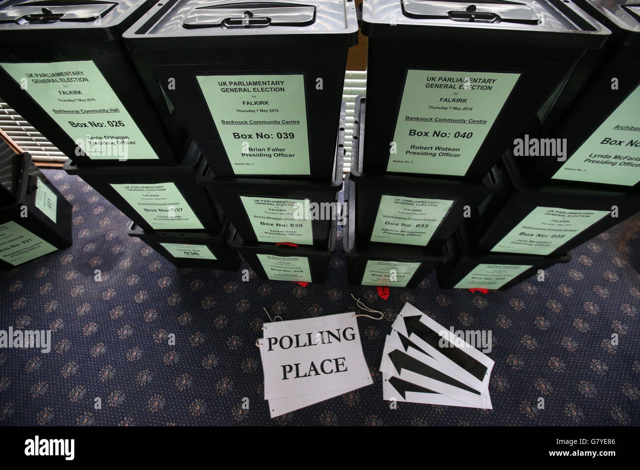 Robin Tate from the Falkirk Council election team prepares ballot boxes ...