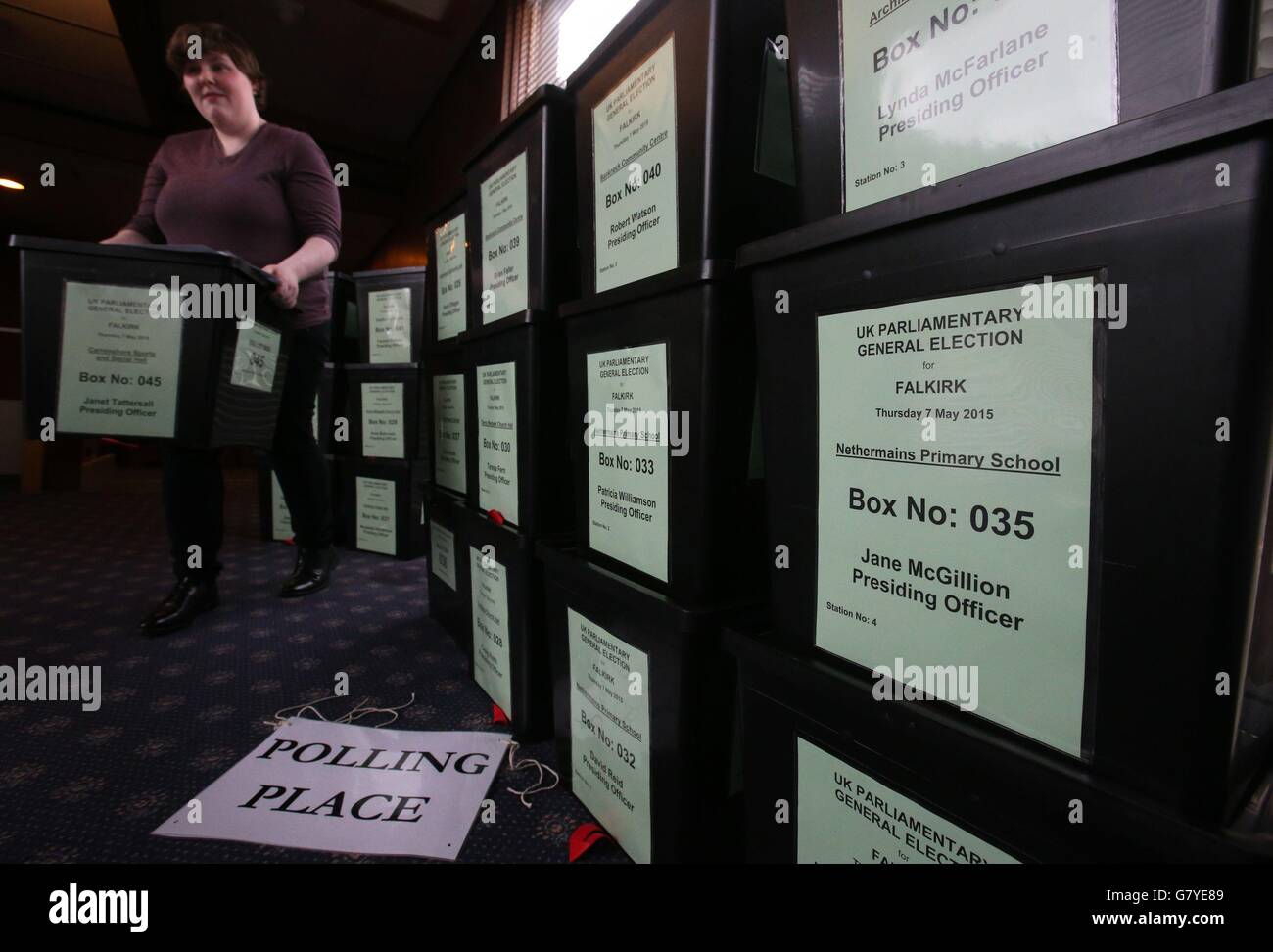 Robin Tate from the Falkirk Council election team prepares ballot boxes ...