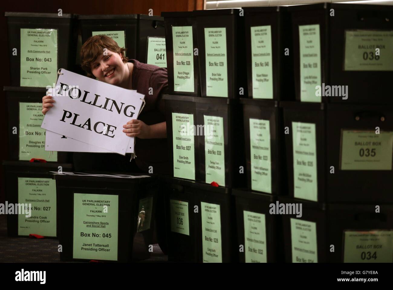 Robin Tate from the Falkirk Council election team prepares ballot boxes ...