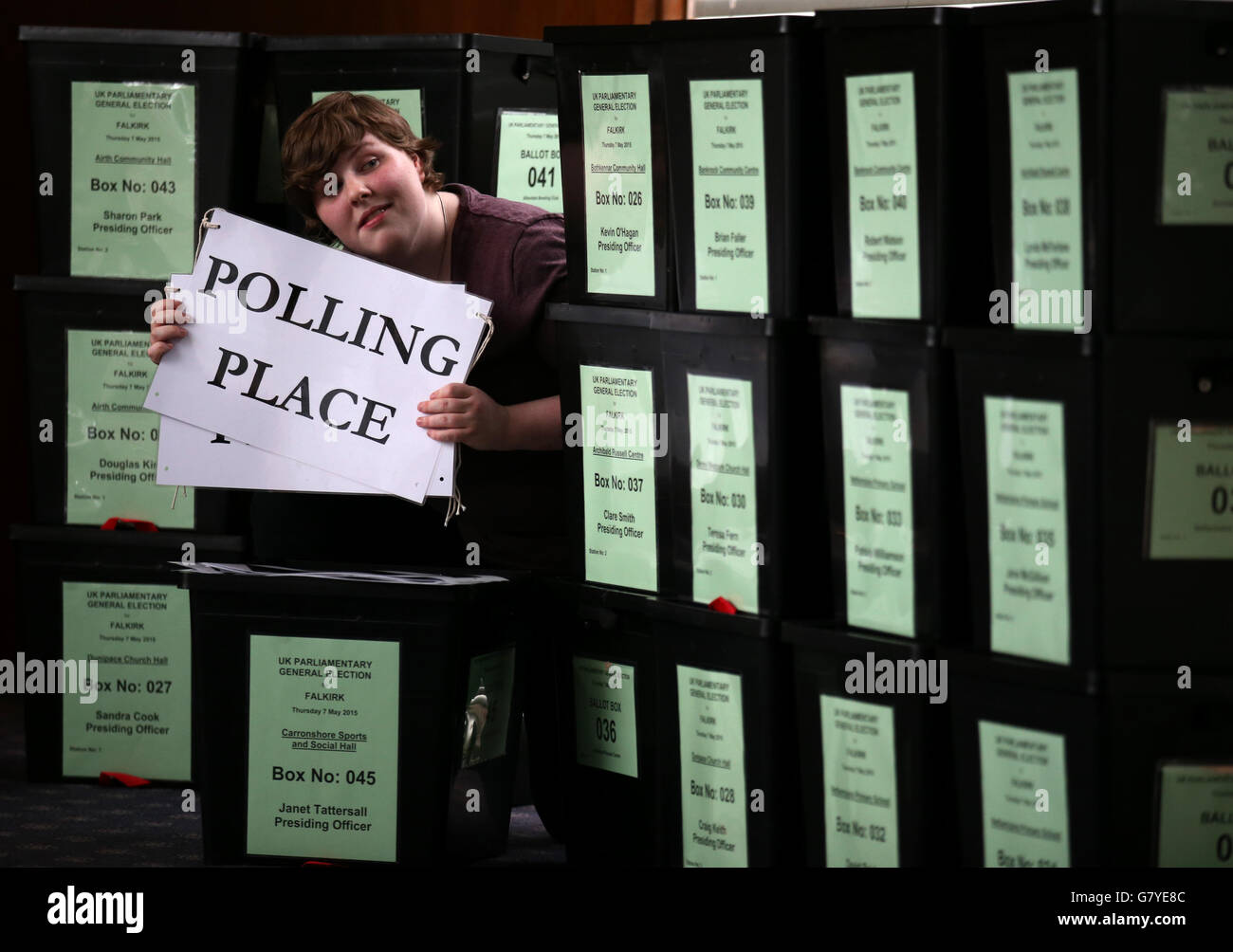 Robin Tate from the Falkirk Council election team prepares ballot boxes ...