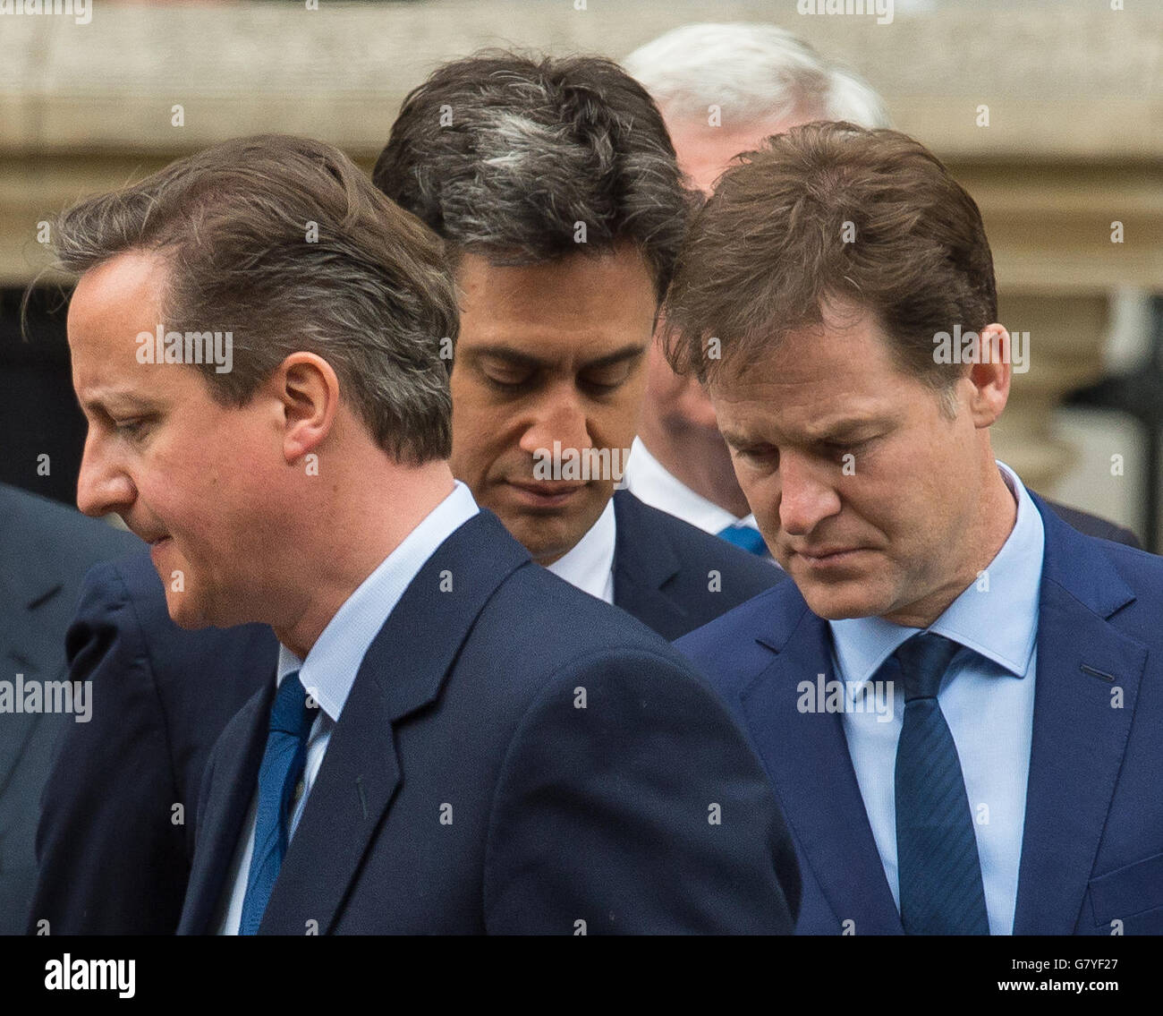 (Left-right) Prime Minister David Cameron, Labour leader Ed Miliband ...