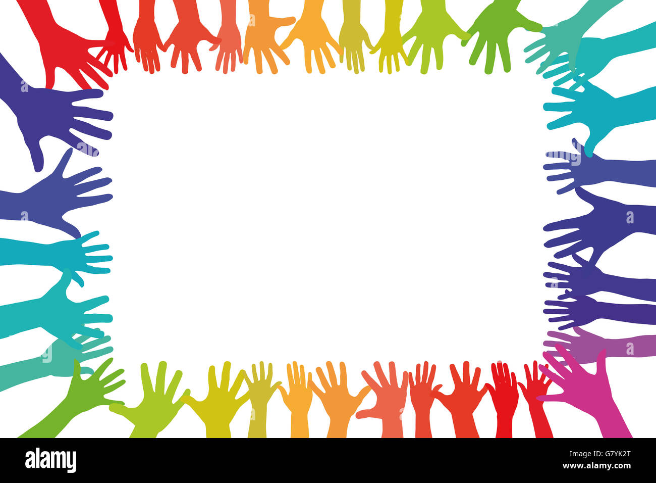 Colorful hands in a frame background as a symbol of tolerance and ...