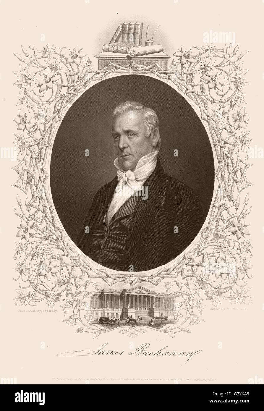 AMERICAN CIVIL WAR. Portrait of President Buchanan. Politics, old print ...