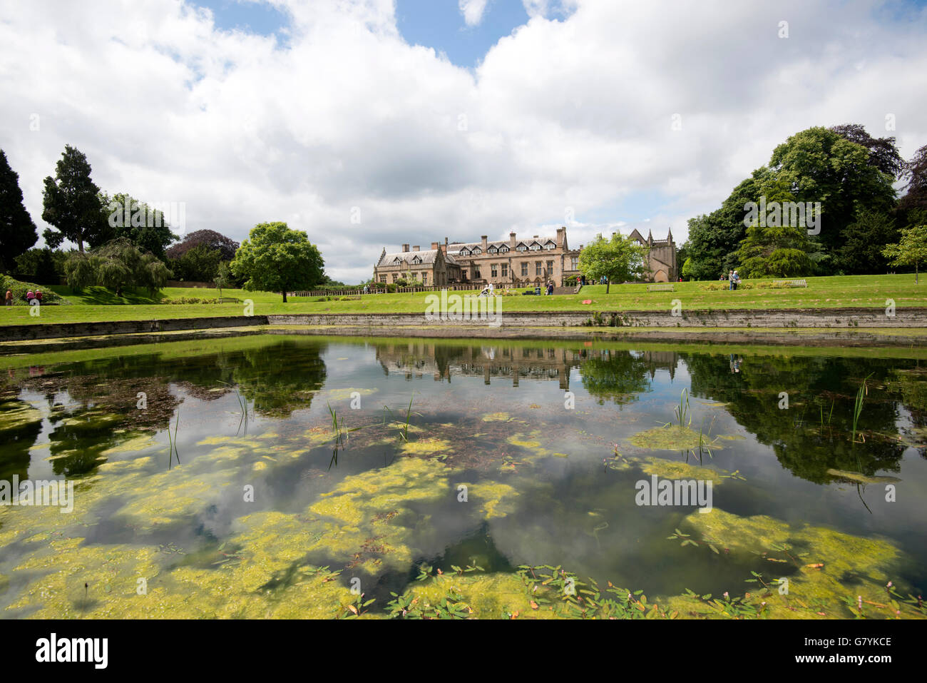 Newstead Abbey reflected in the Eagle Pond in the Gardens ...