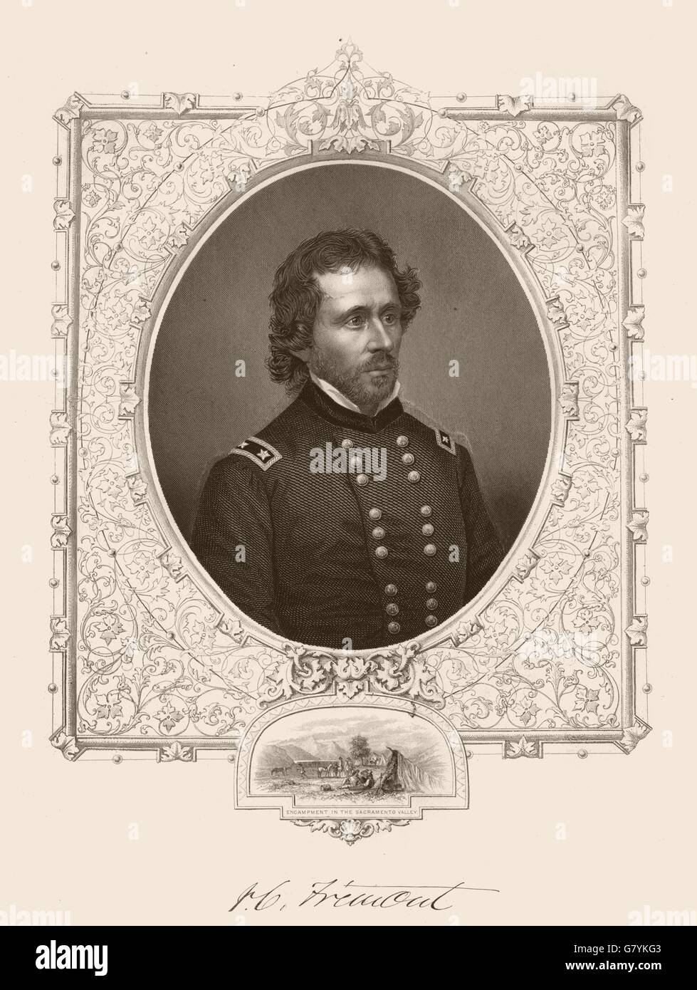 AMERICAN CIVIL WAR. General Fremont. Inset: Sacremento valley camp ...