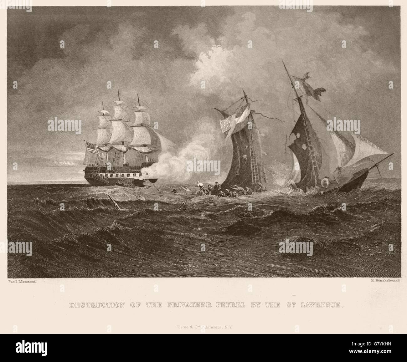 AMERICAN CIVIL WAR. The Privateer Petrel destroyed by the St. Lawrence ...
