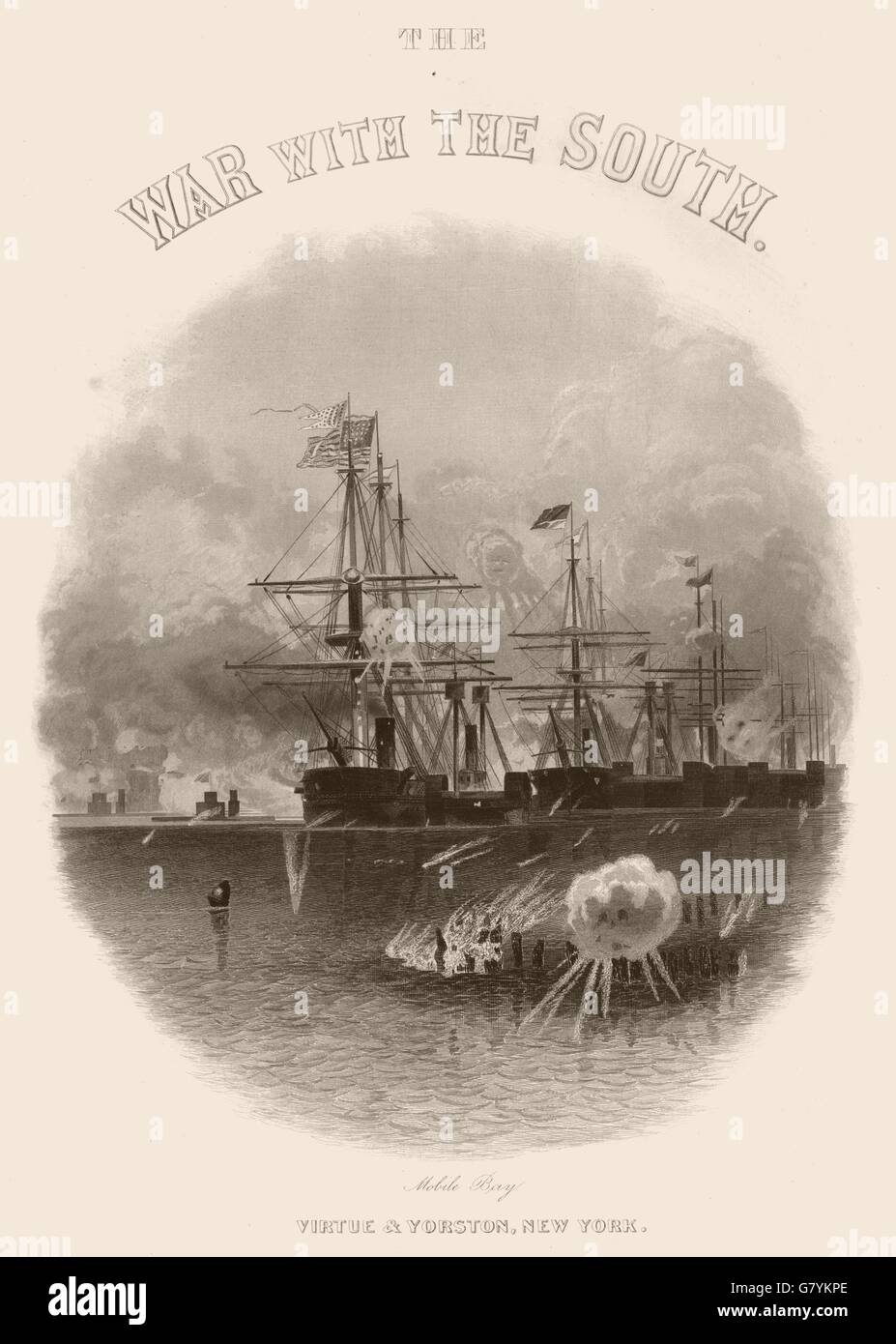 AMERICAN CIVIL WAR. Mobile Bay, Alabama, antique print 1864 Stock Photo ...