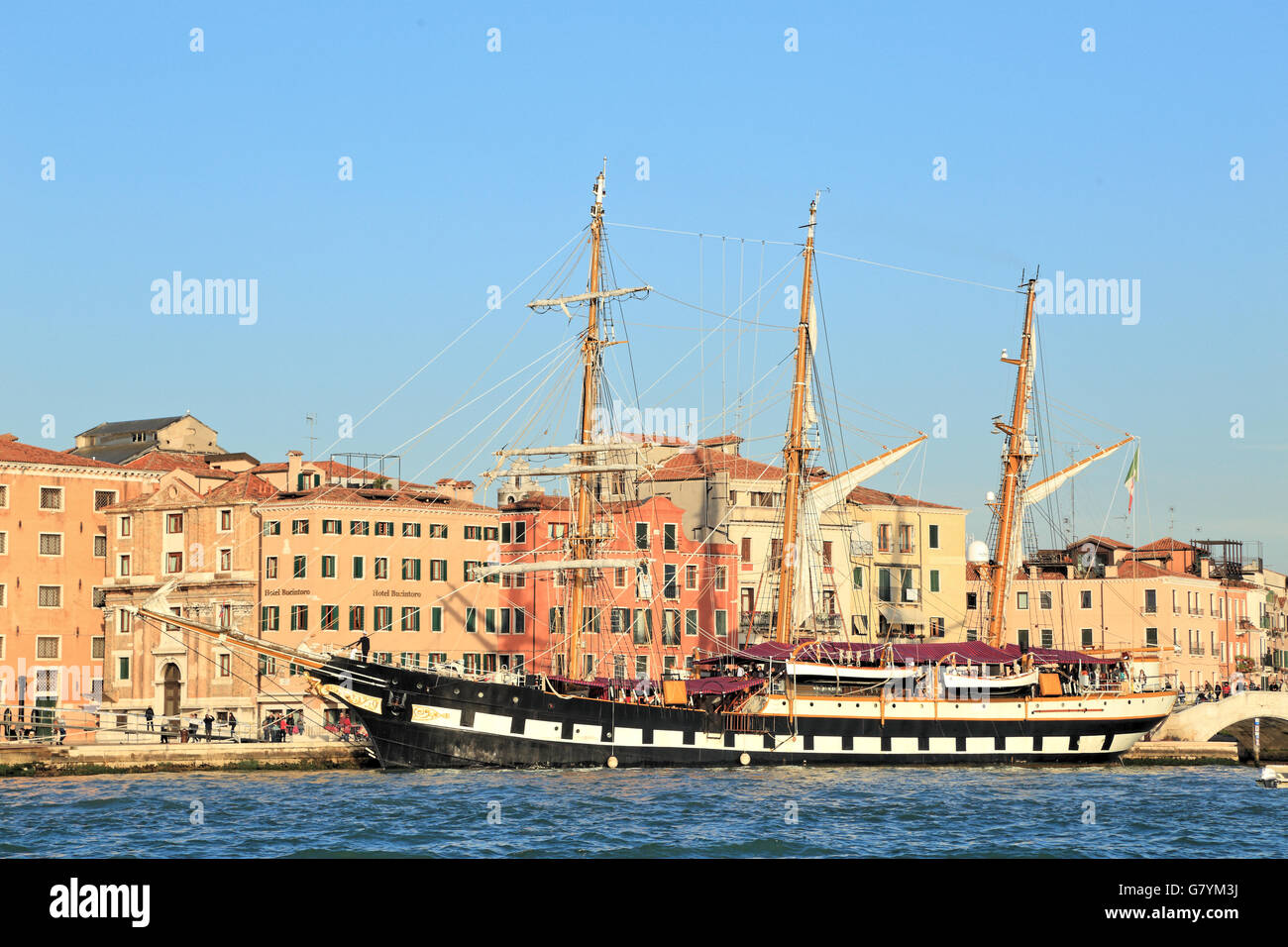 The three-masted sailing vessel Palinuro, a sails trainings vessel for ...