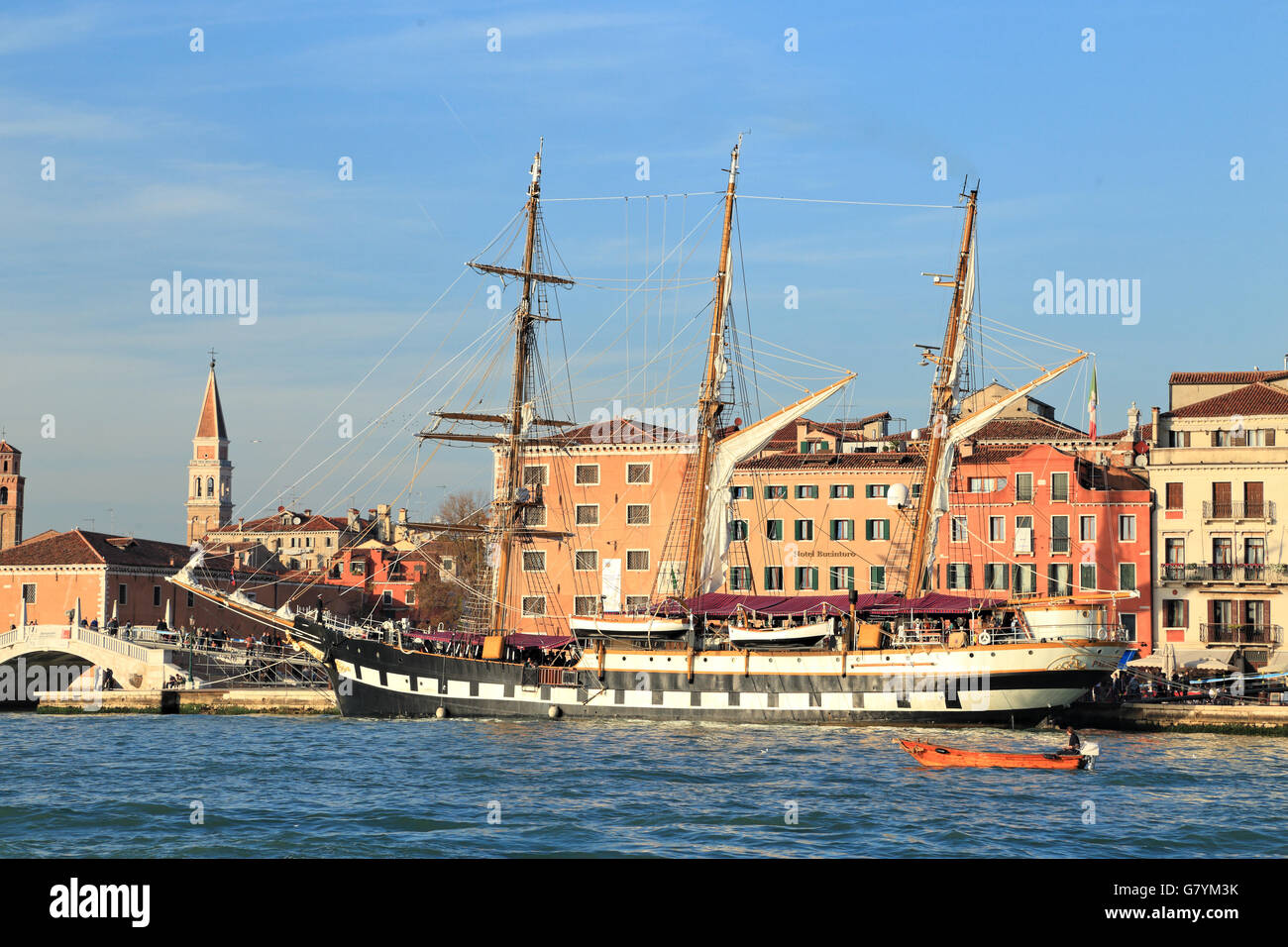The three-masted sailing vessel Palinuro, a sails trainings vessel for ...