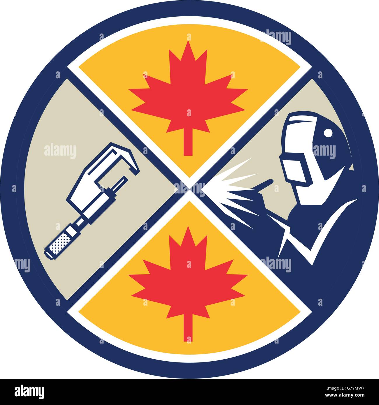 Illustration of a millwright caliper welder and Canada maple leaf set ...