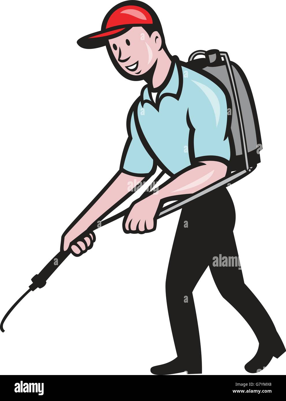 Illustration of a pest control exterminator spraying viewed from the ...