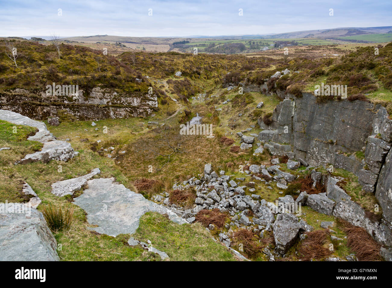 An abandoned granite quarry at Hay Tor on Dartmoor, Devon, England, UK ...