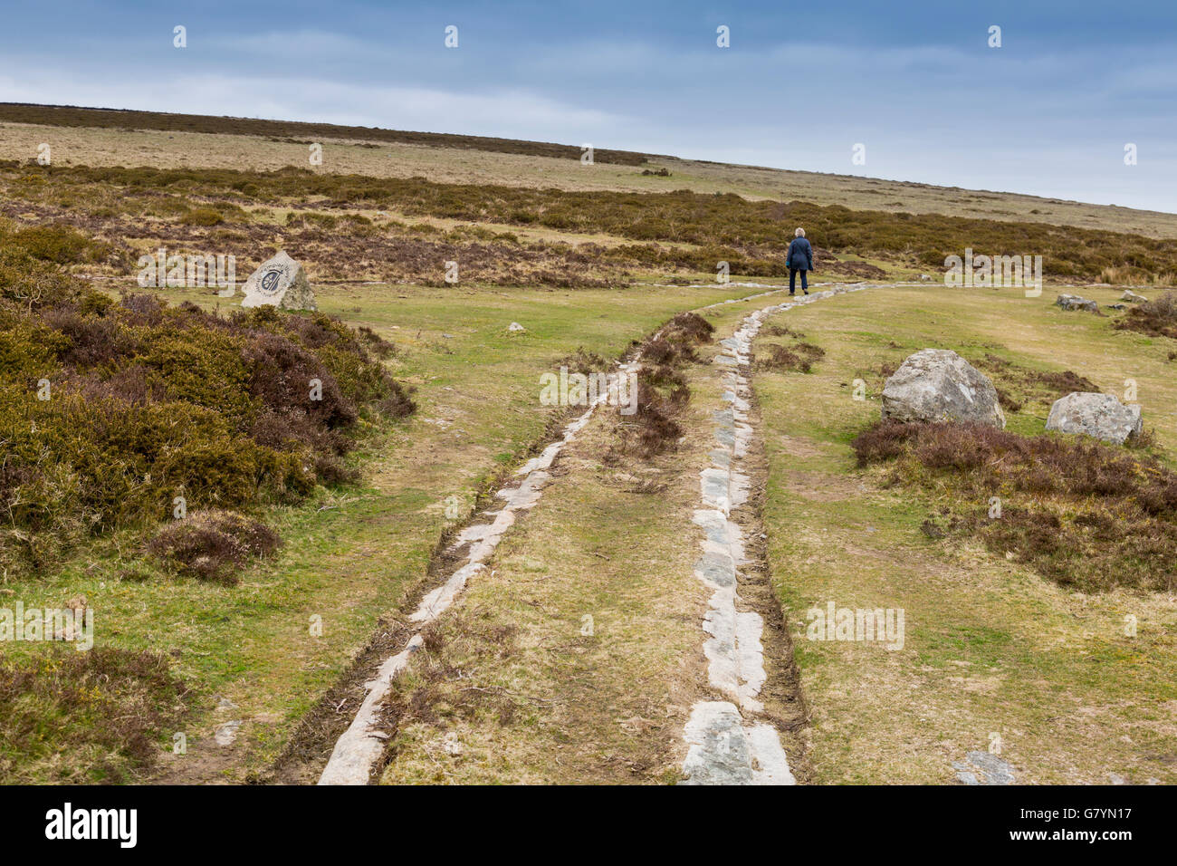 The uncovered remains of the Haytor tramway on Dartmoor, Devon, England ...