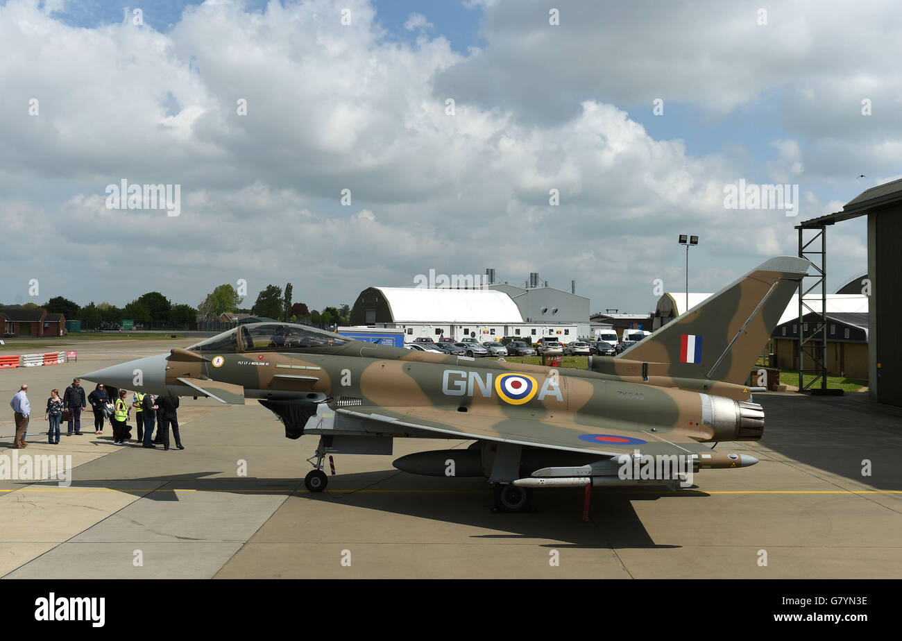A Typhoon fighter jet painted in the Battle of Britain era paint scheme ...