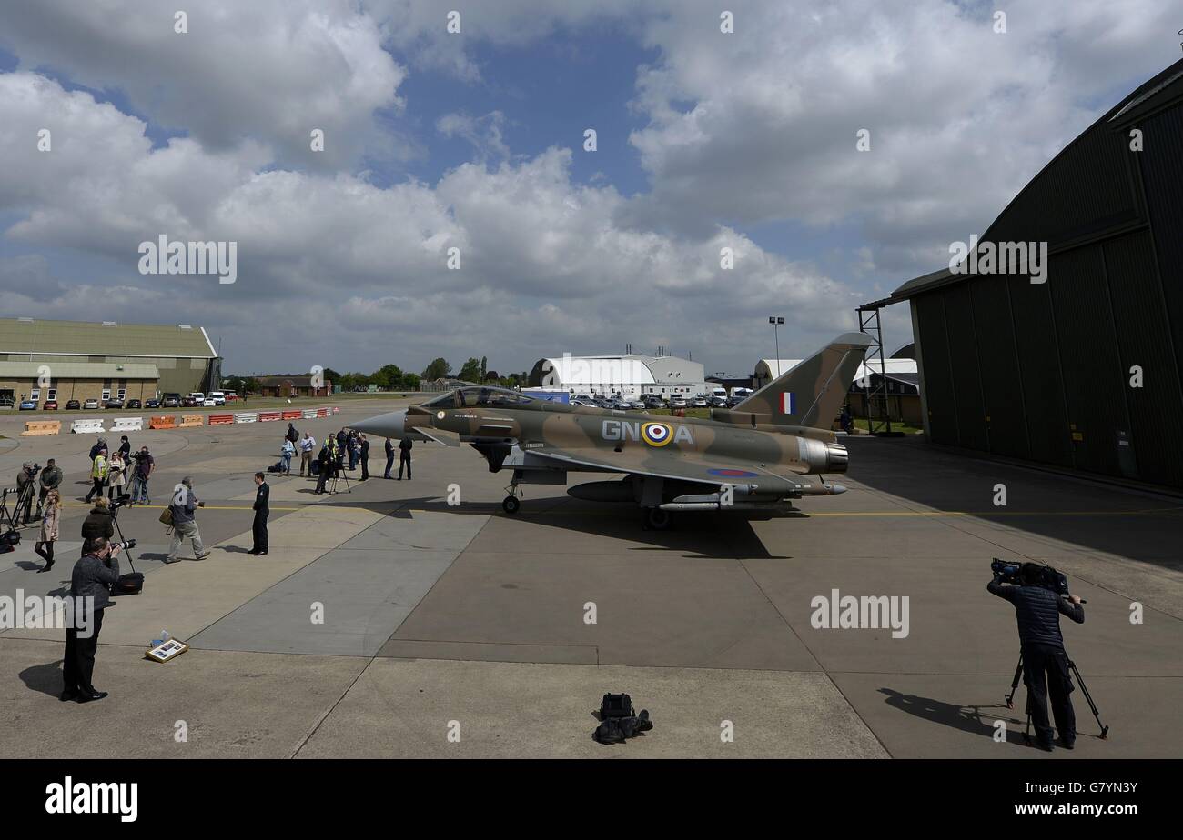 A Typhoon fighter jet painted in the Battle of Britain era paint scheme ...