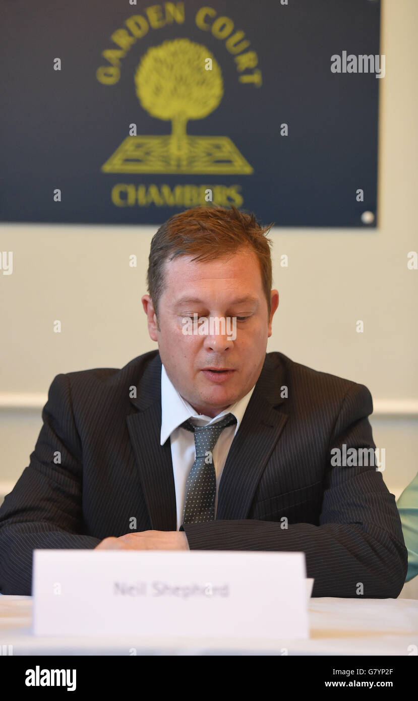 Neil Shepherd attends a press conference at Garden Court Chambers, 57 ...