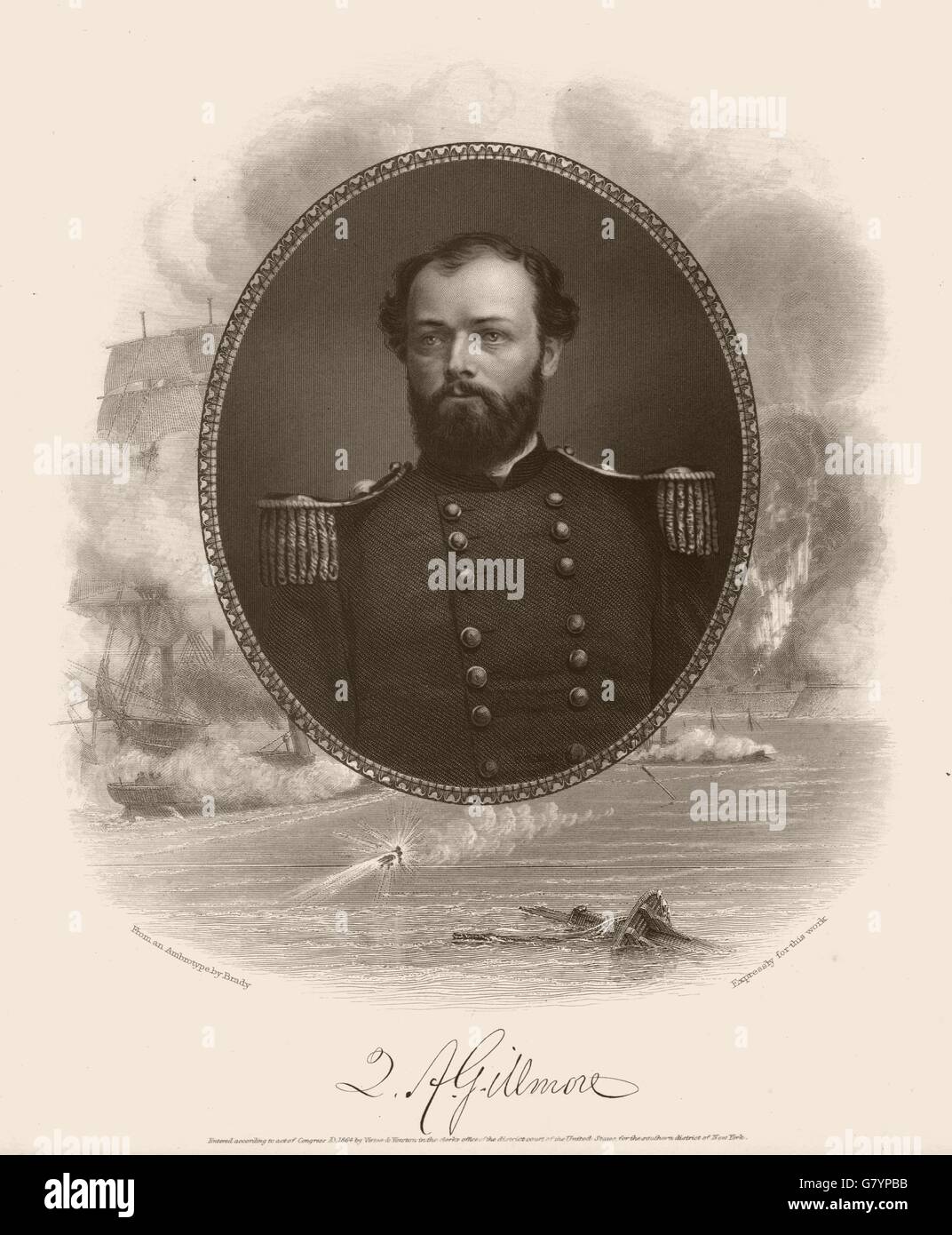 AMERICAN CIVIL WAR. Portrait of General Gillmore, antique print 1864 ...