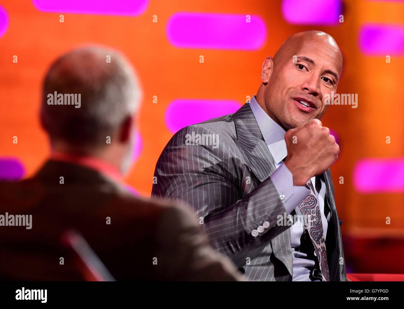 Graham Norton and Dwayne Johnson (right) during filming of the Graham ...
