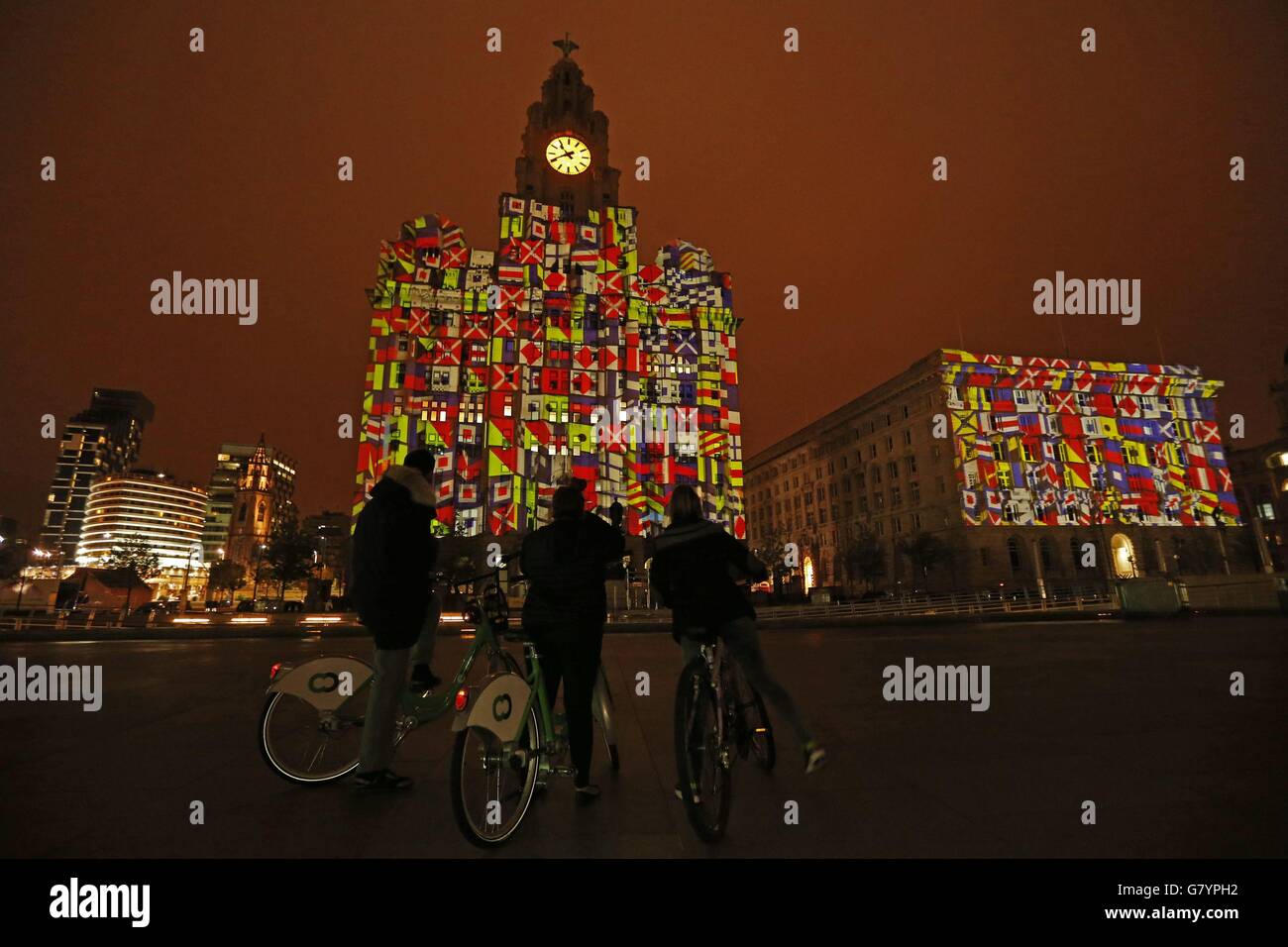 Amazing Graces light show - Liverpool Stock Photo - Alamy