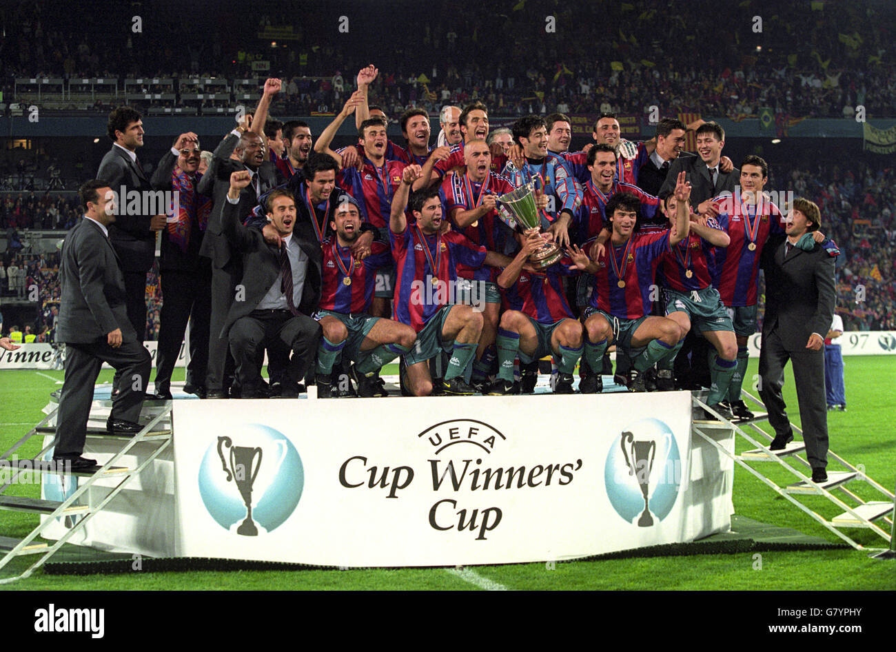 Barcelona celebrate with uefa cup winners cup hi-res stock photography ...