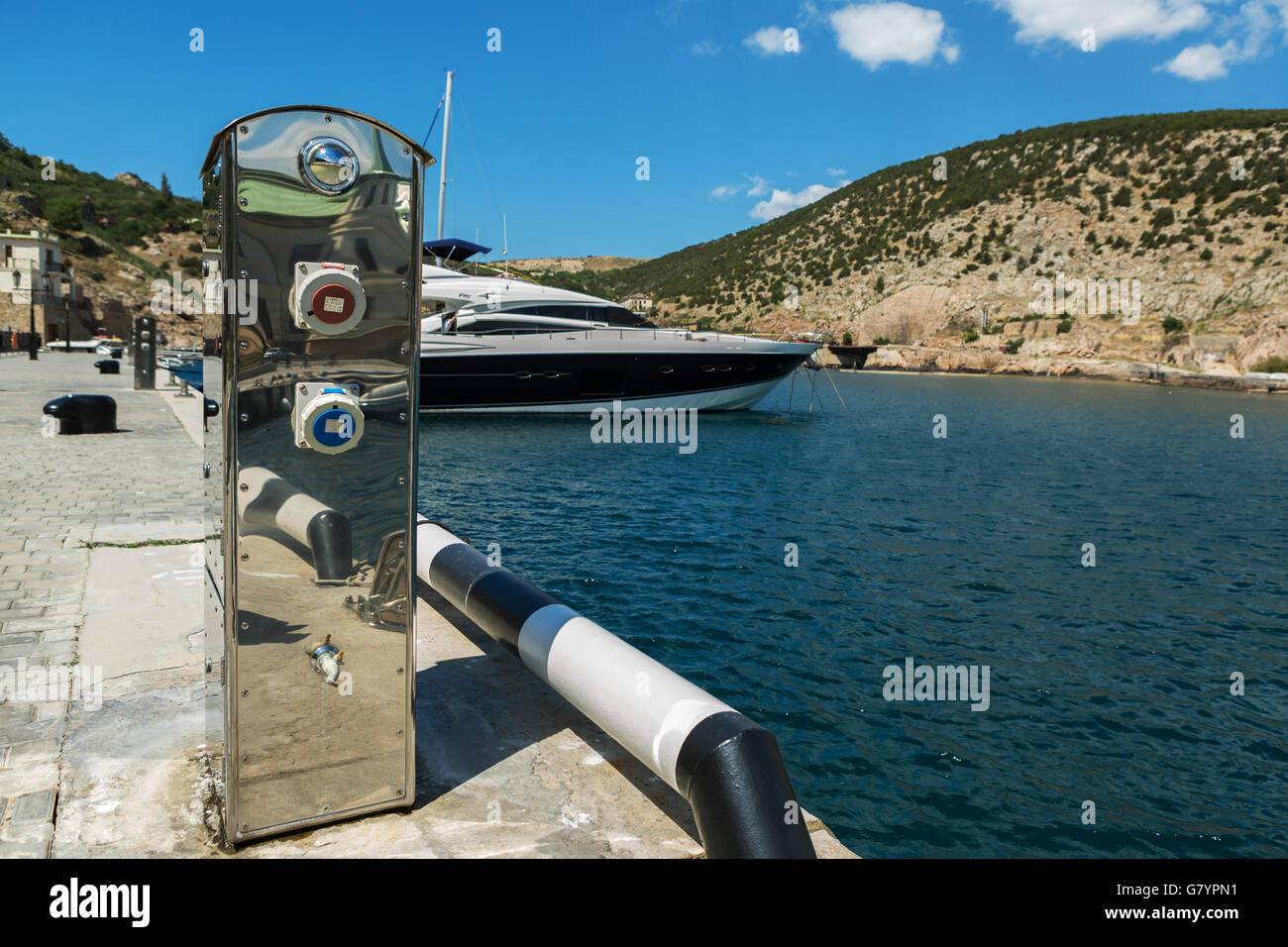 Column for refueling of yachts and boats at the marina Stock Photo - Alamy