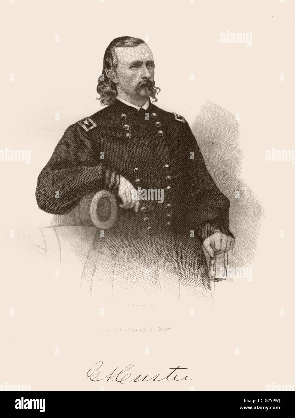AMERICAN CIVIL WAR. Portrait of General Custer, antique print 1864 ...