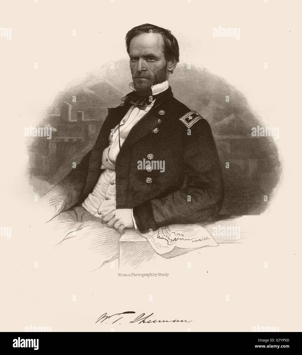 AMERICAN CIVIL WAR. Portrait of General W.T. Sherman, antique print ...