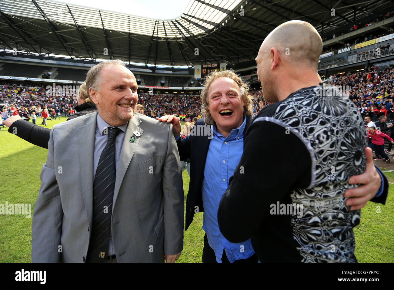 MK Dons Chairman Pete Winkelman celebrates as their side gain promotion ...