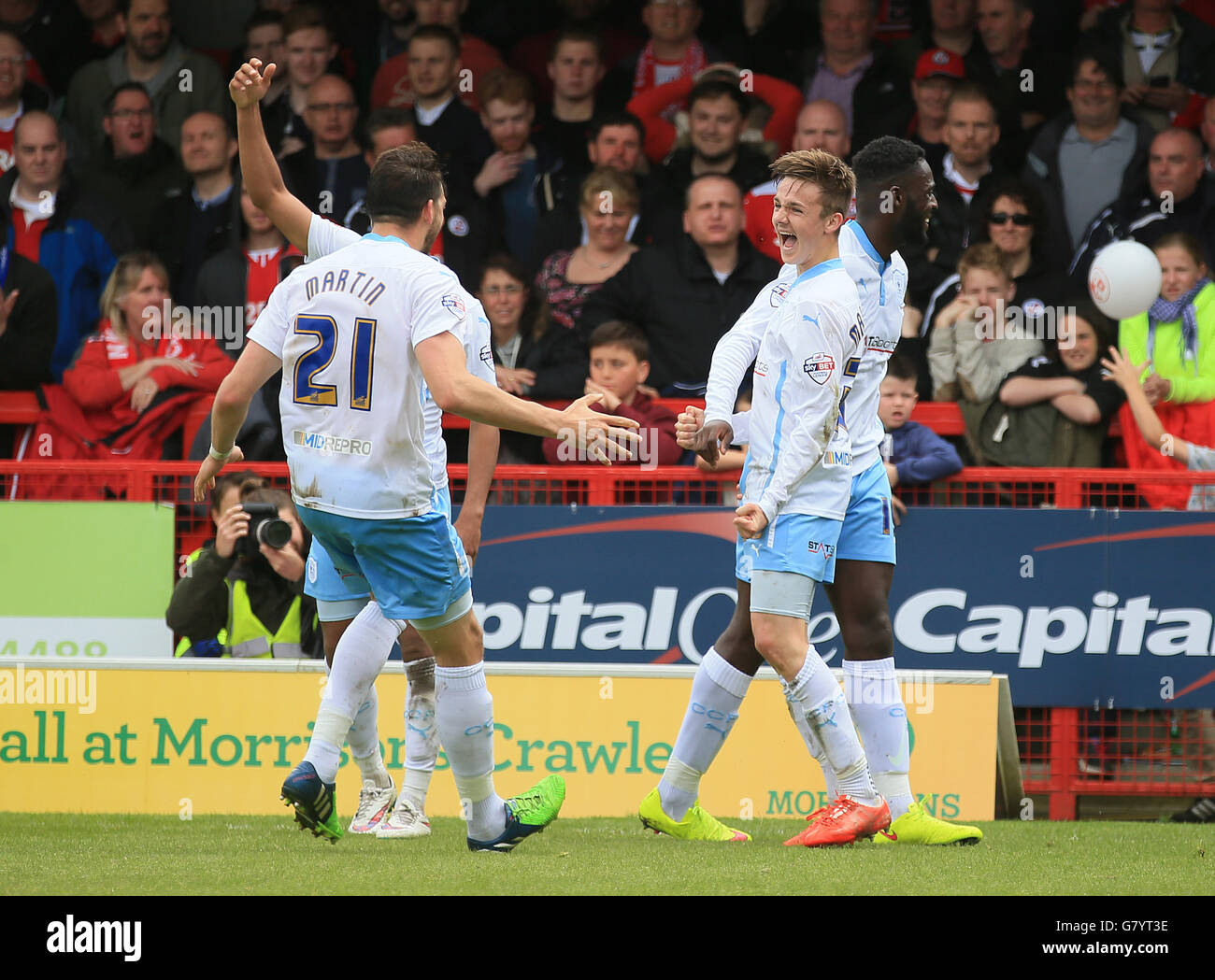 Coventry City's James Maddison (front right) celebrates scoring his ...