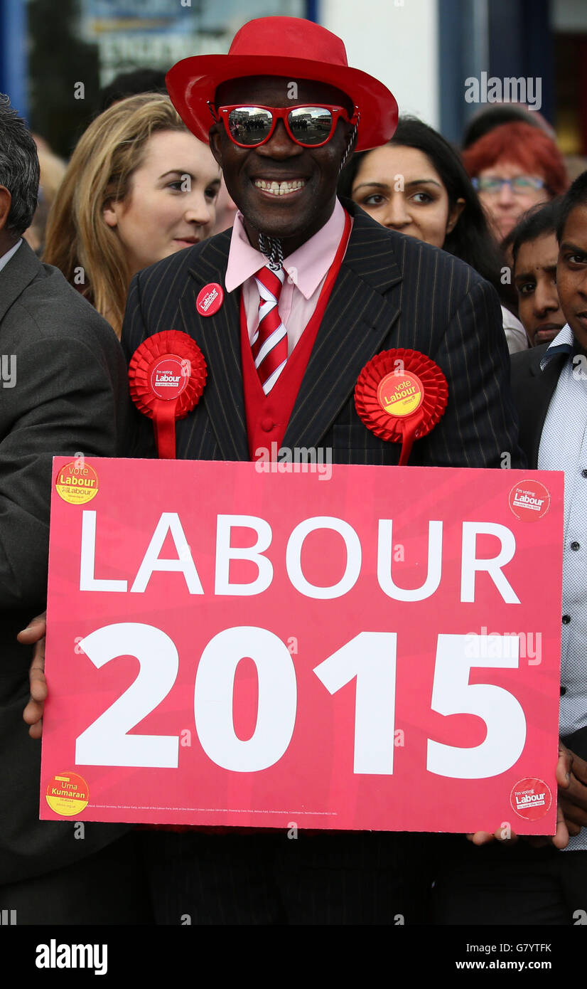 A Labour Party supporter, during a campaign visit by Labour Party ...