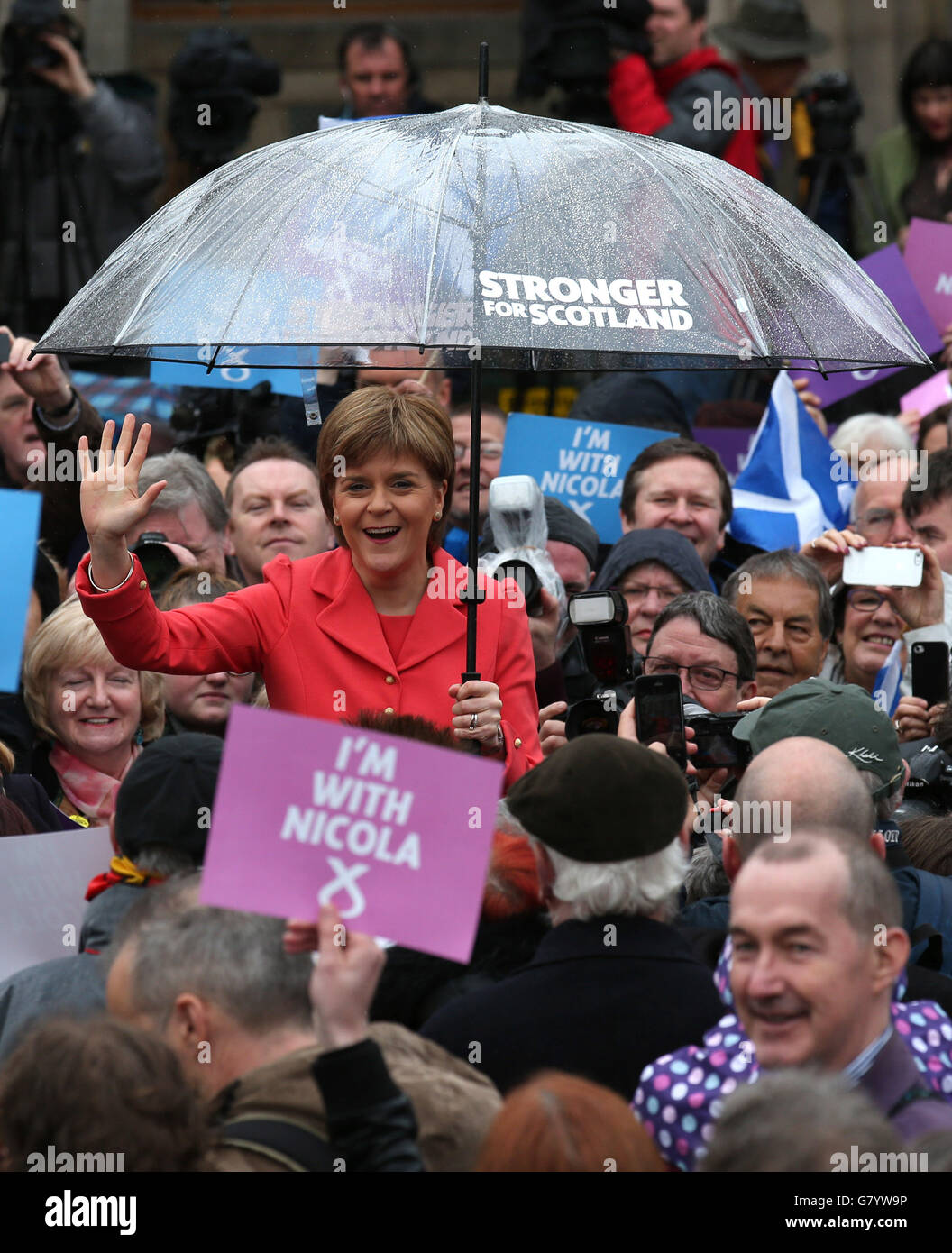 SNP leader Nicola Sturgeon speaks to party activists outside the ...