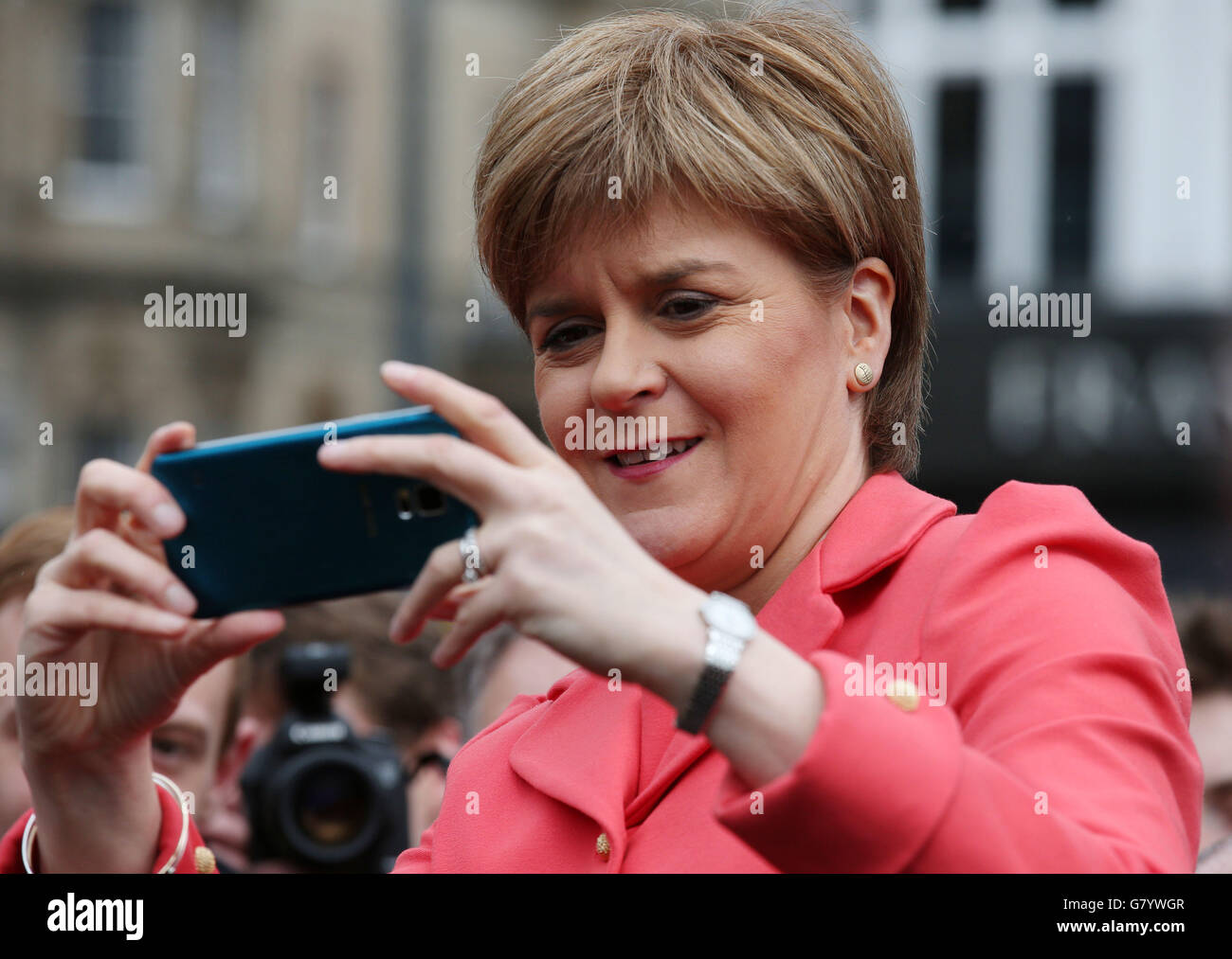 SNP leader Nicola Sturgeon takes a picture after speaking to party ...