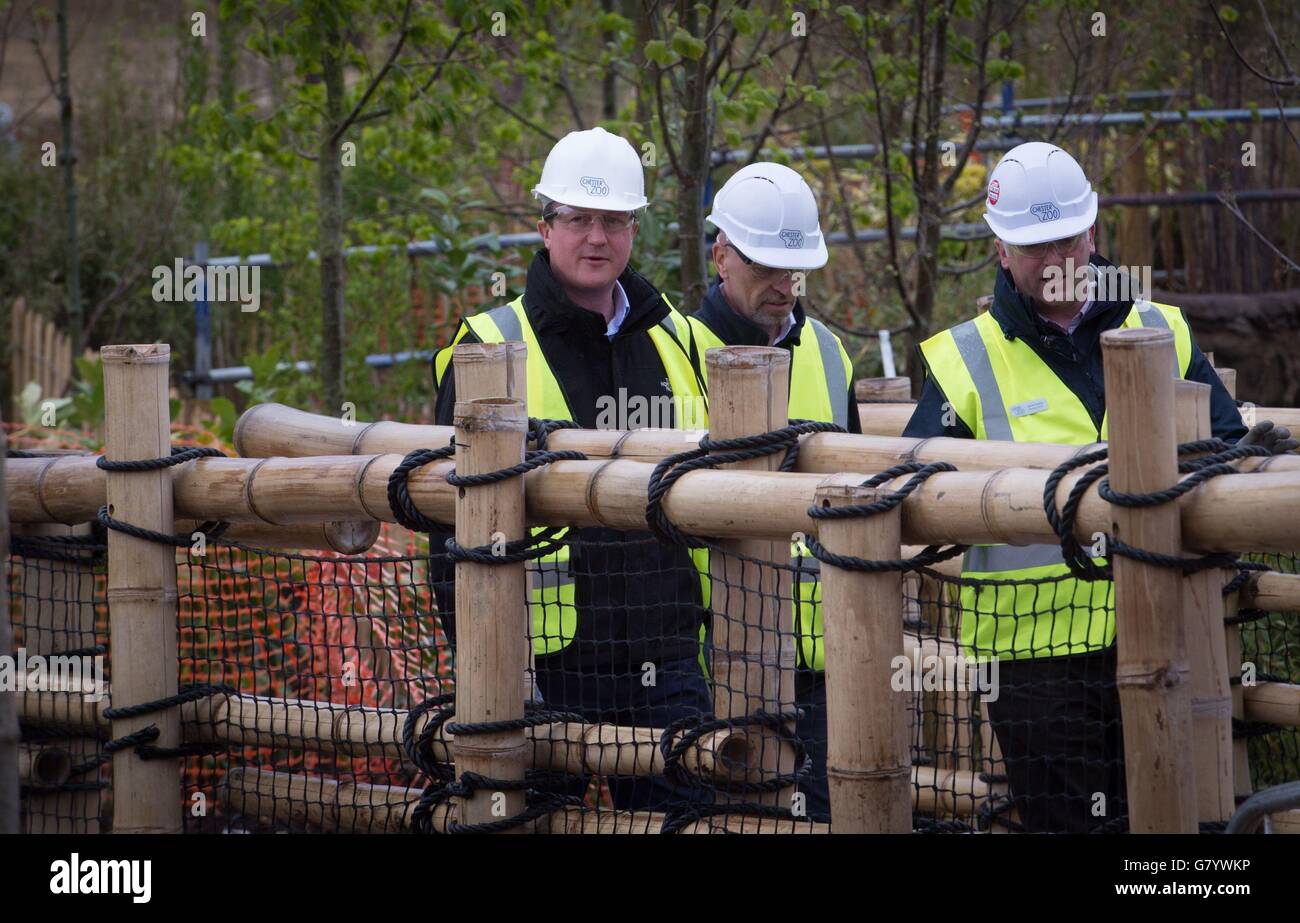 Prime Minister David Cameron (left) visits a new enclosure at Chester ...