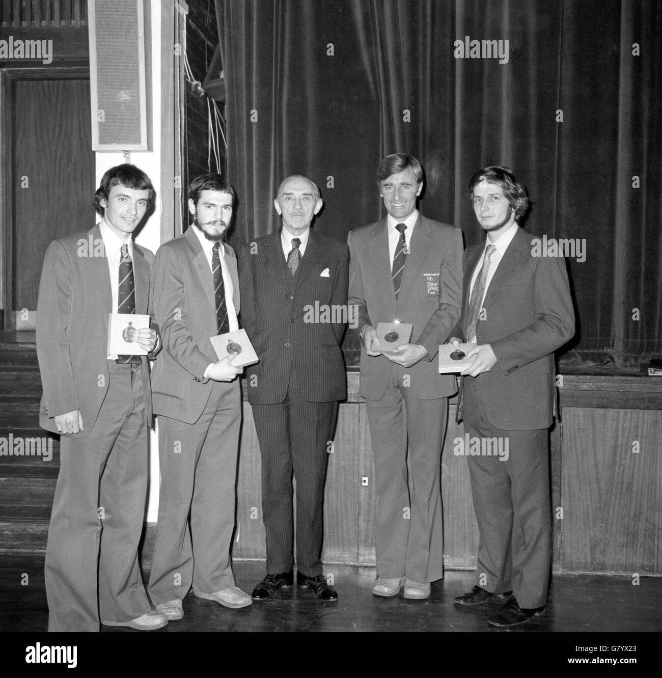Members of the British team that won the Modern Pentathlon gold medal ...