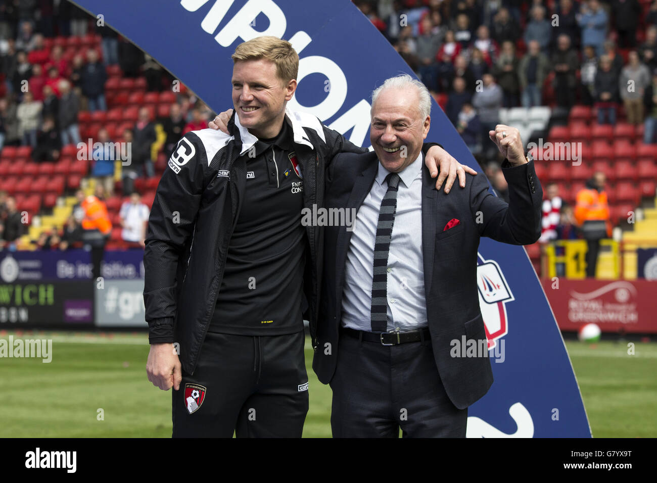 AFC Bournemouth manager Eddie Howe (left) and chairman Jeff Mostyn ...