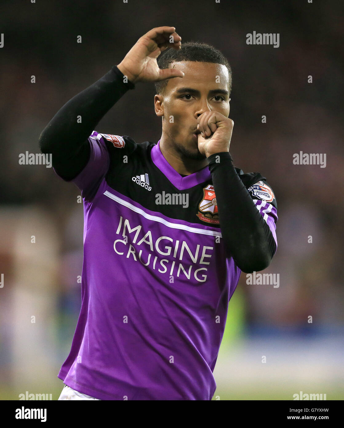 Swindon Town's Nathan Byrne celebrates scoring his sides second goal of ...