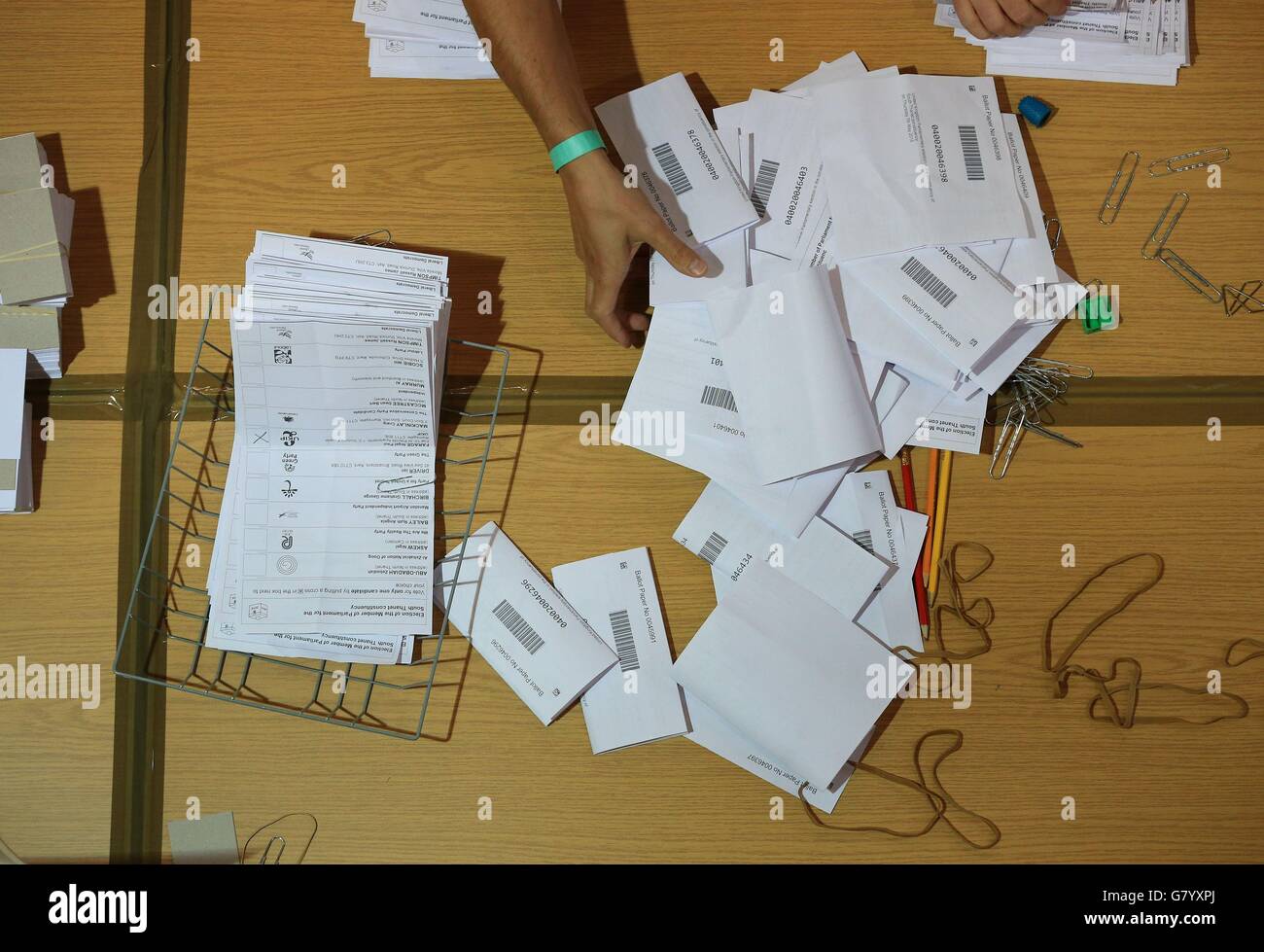 Ballot papers are prepared for counting at the Winter Gardens in ...
