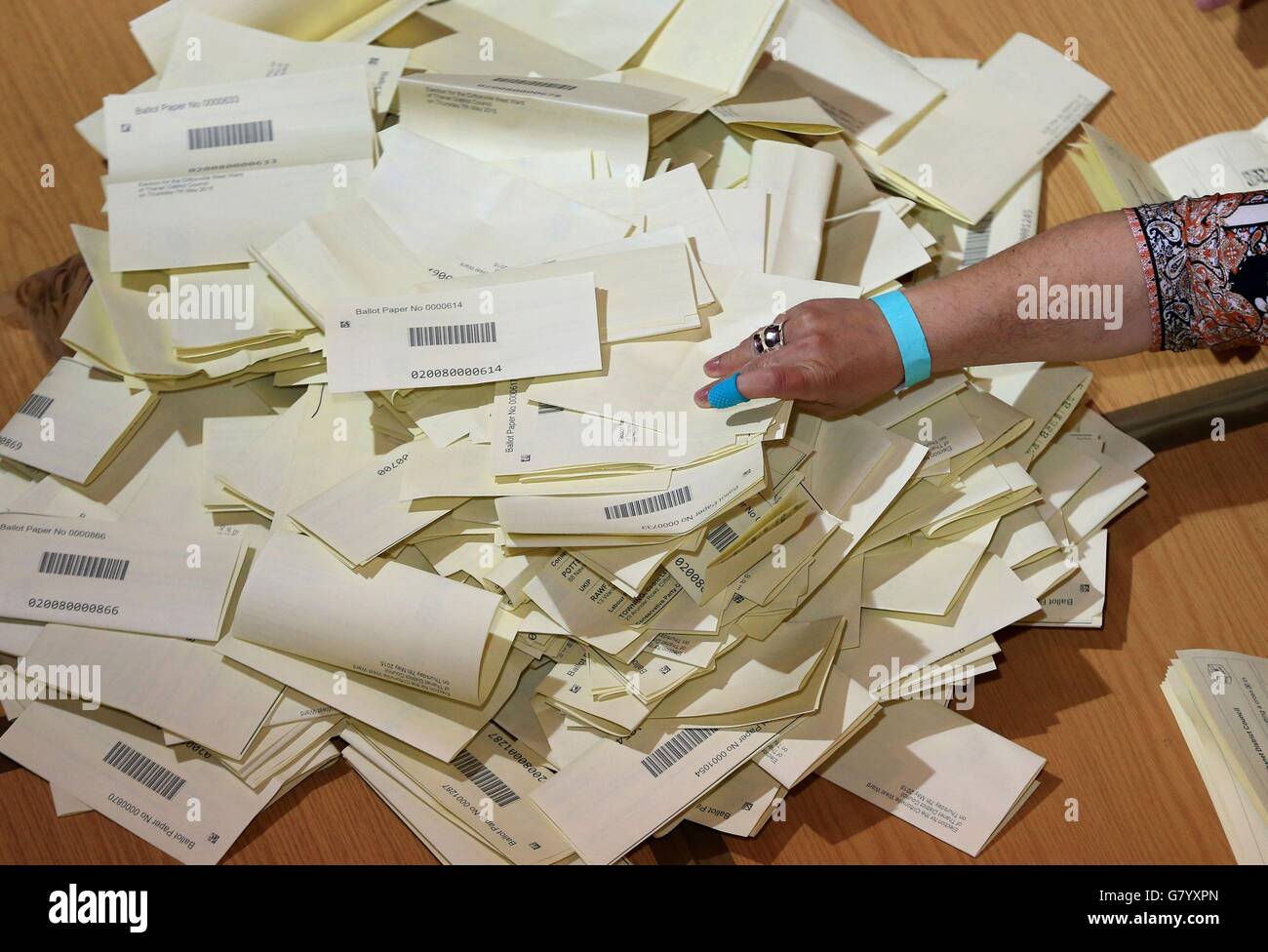 Ballot papers are prepared for counting at the Winter Gardens in ...