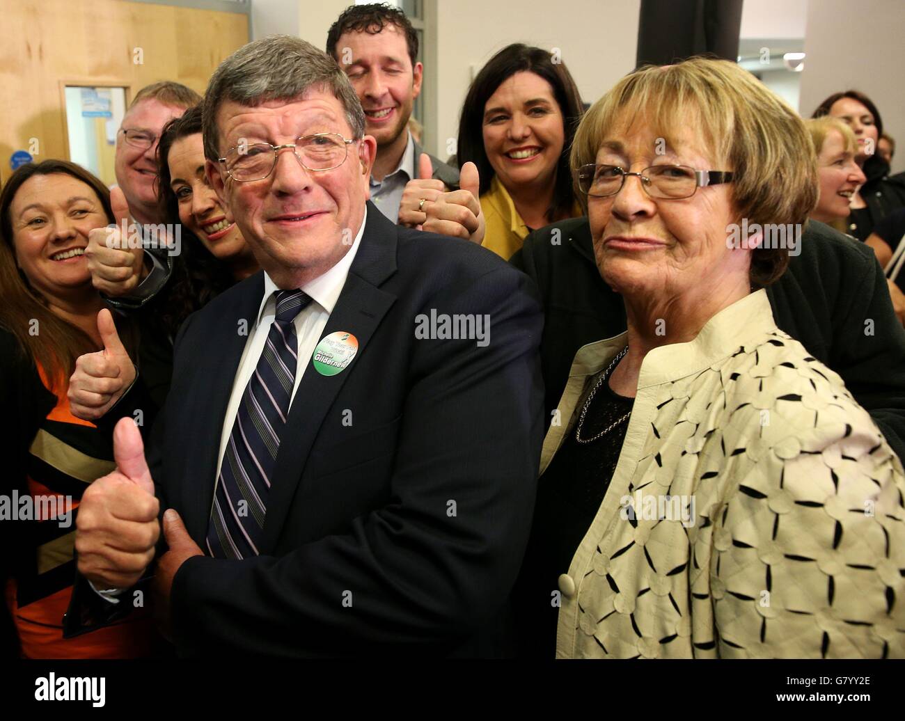 Sinn Fein candidate for West Tyrone Pat Doherty celebrates with ...