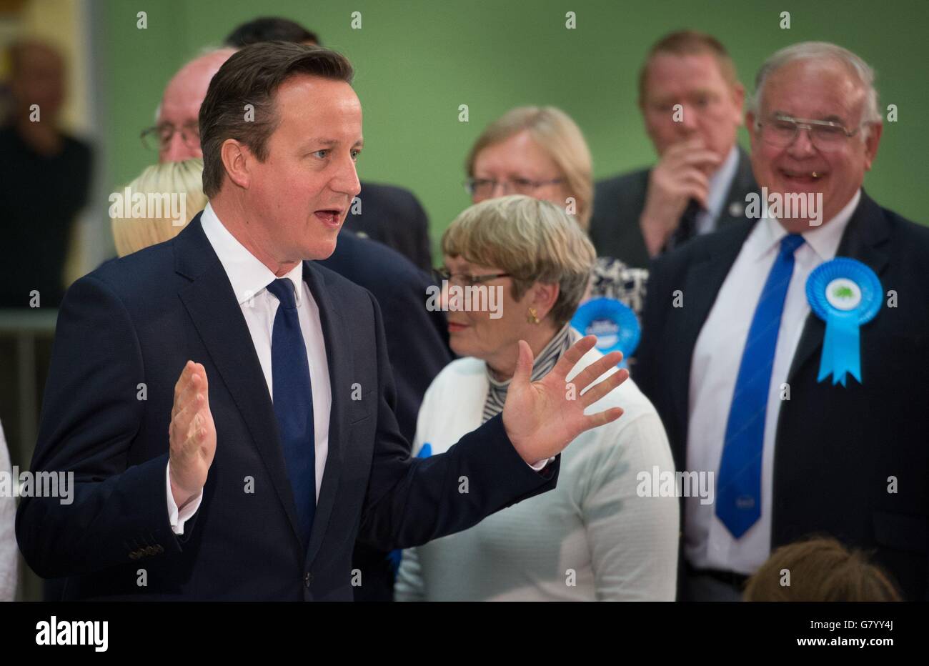Prime Minister David Cameron arrives at at the Windrush Leisure Centre ...