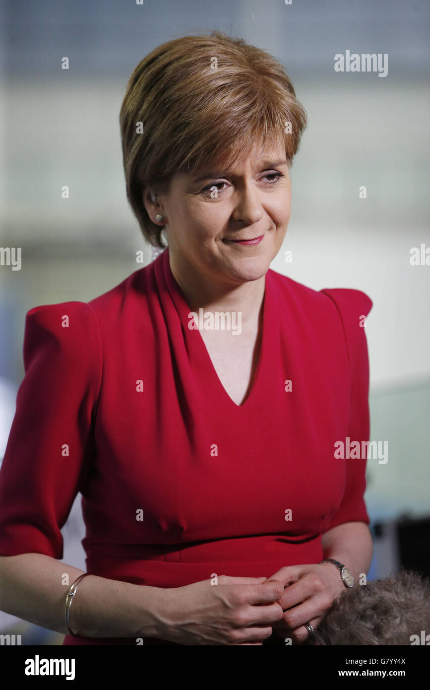 SNP leader Nicola Sturgeon during a TV interviews at the General ...