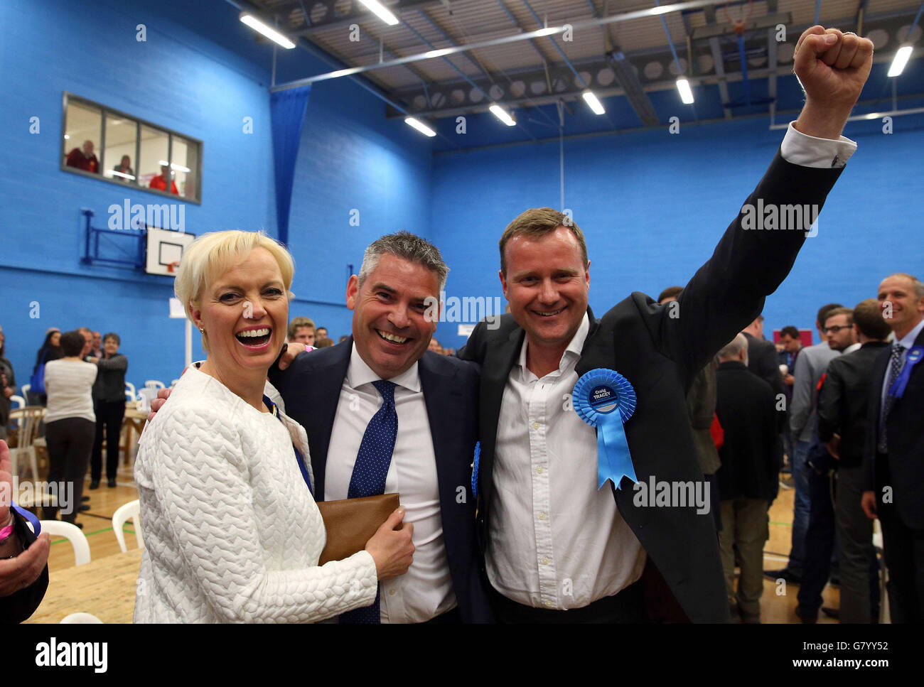 Conservative candidate Craig Tracey (centre) celebrates winning the ...